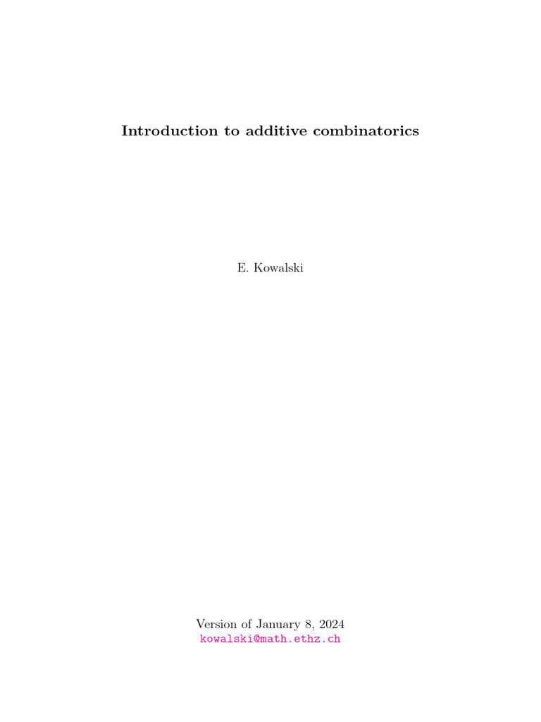 Introduction To Additive Combinatorics Pdf