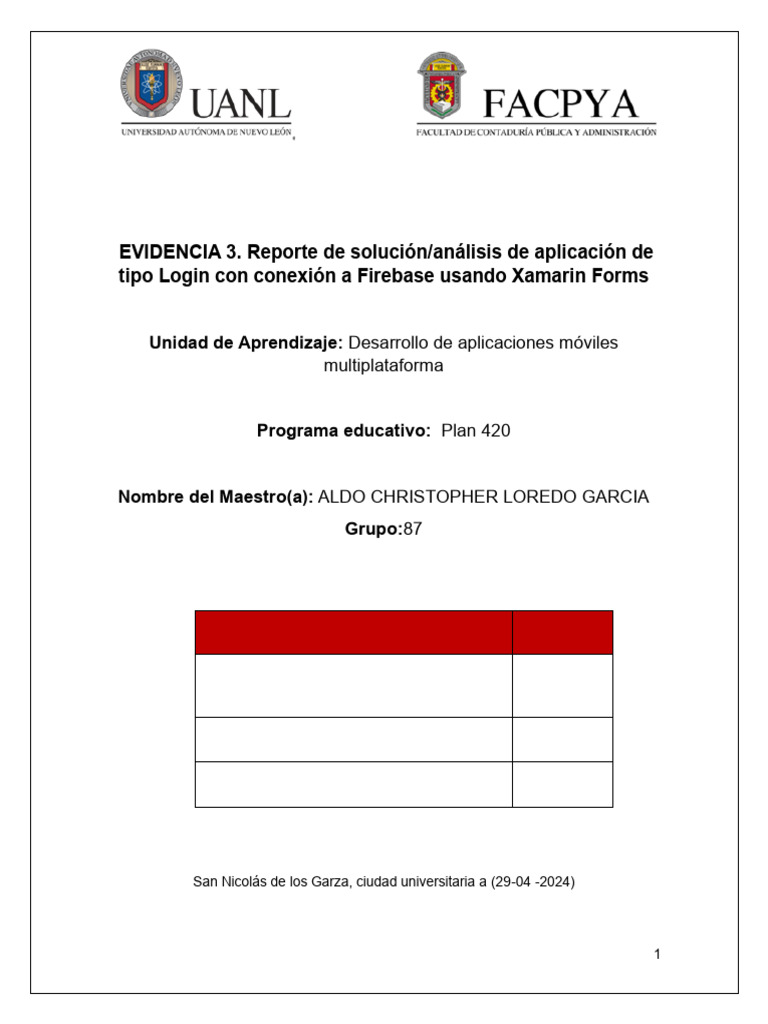 EVIDENCIA 3 Reporte de Solución Firebase Usando Xamarin Forms | PDF EVIDENCIA 3 Reporte de Solución Firebase Usando Xamarin Forms | PDF