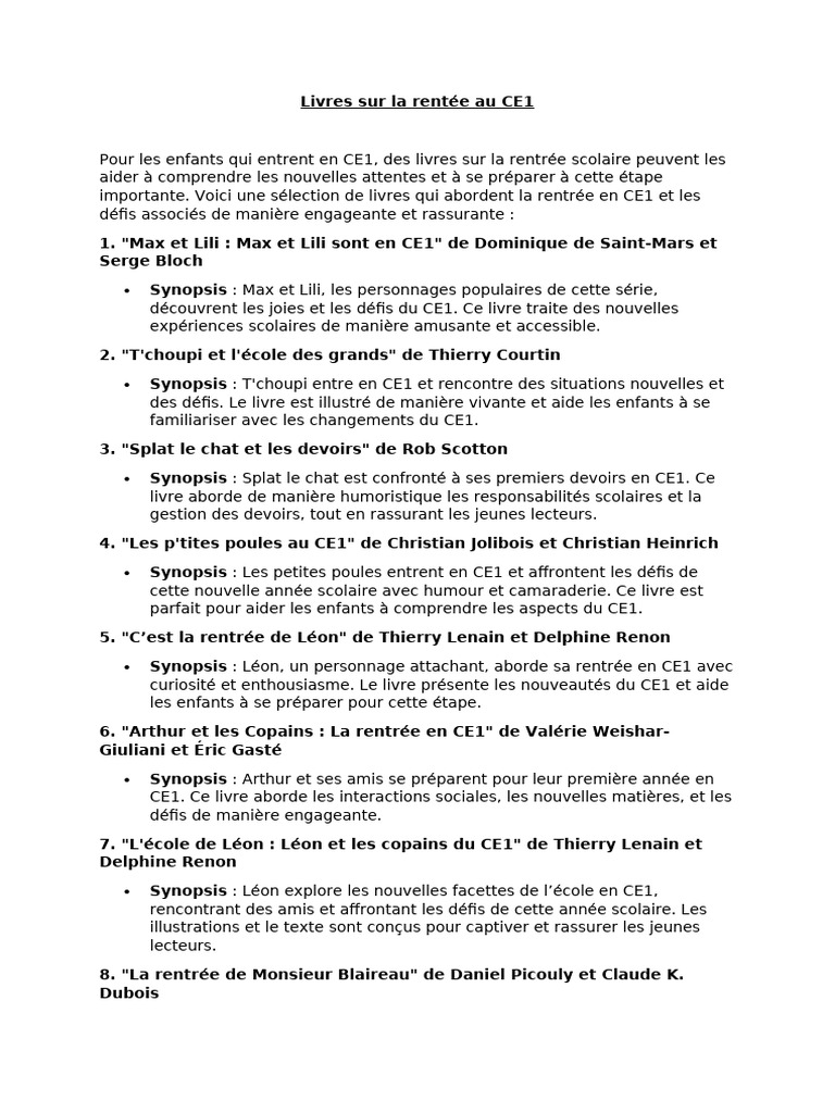 Livres Sur La Rentée Au CE1 | PDF