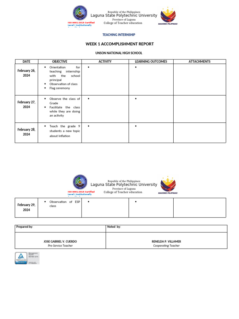 Accomplishment Report Template | PDF