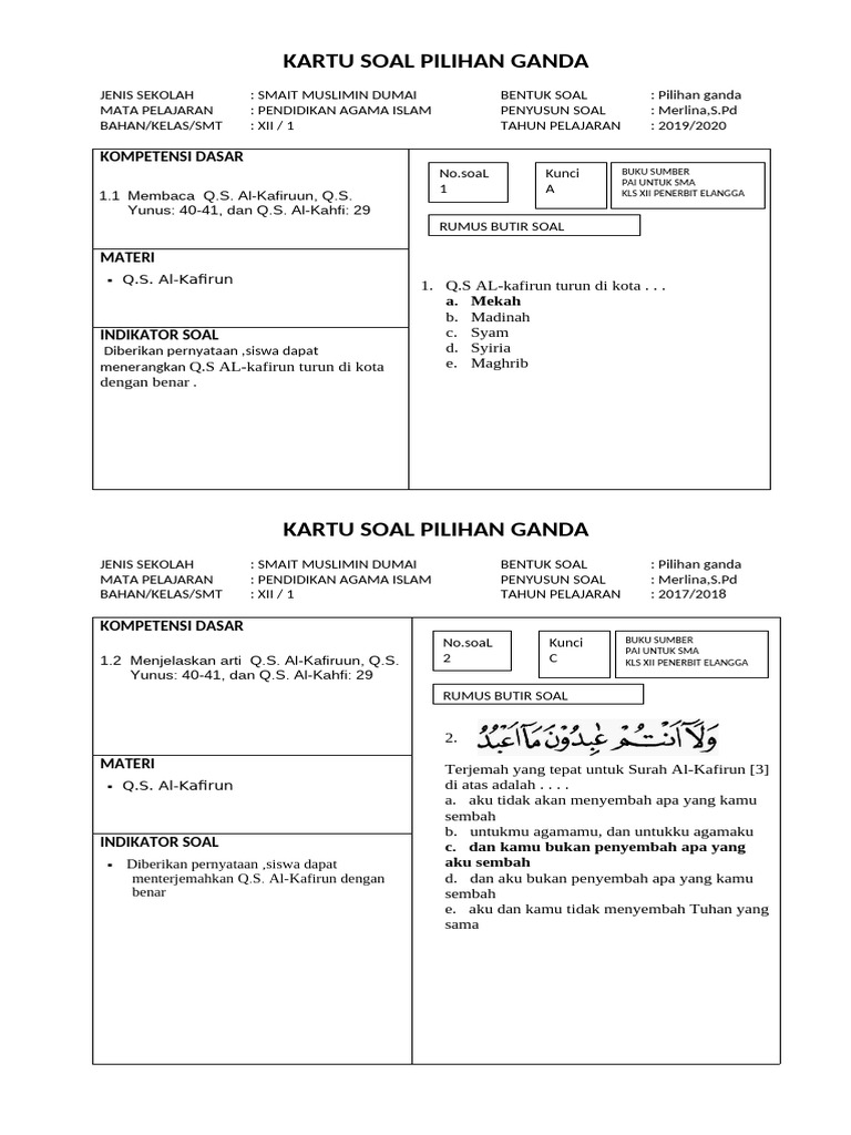 Kartu Soal PG Xii | PDF
