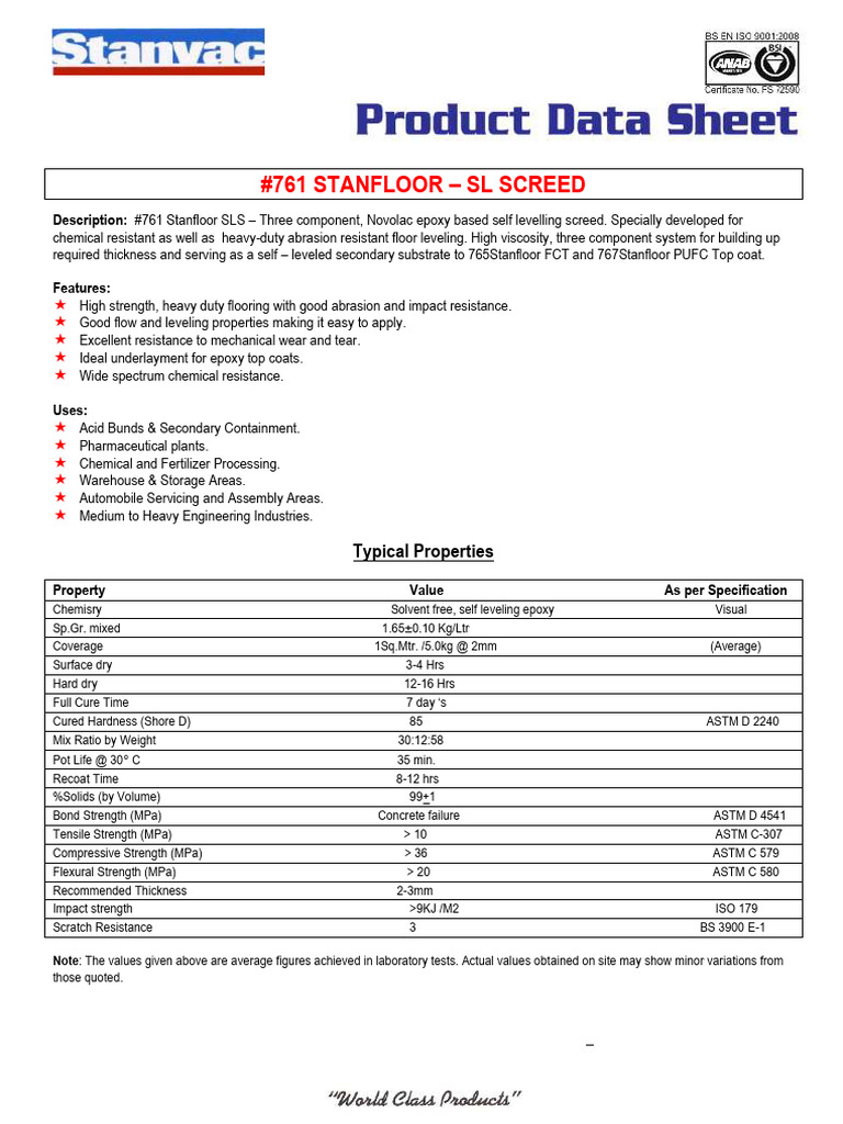 Stanfloor SL Screed Overview | PDF | Concrete | Epoxy