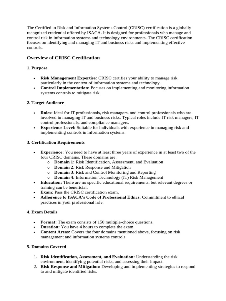 The Certified In Risk And Information Systems Control Pdf