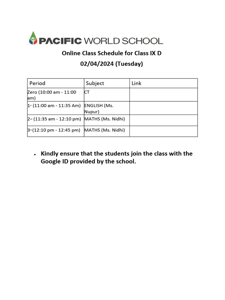 Online Class Schedule For Class IX D | PDF