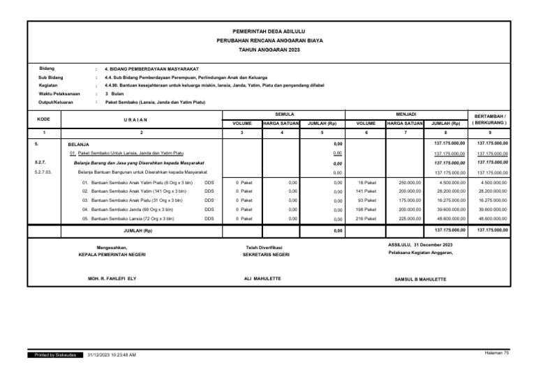 RAB Paket Sembako Kaum Duafa 2023 | PDF