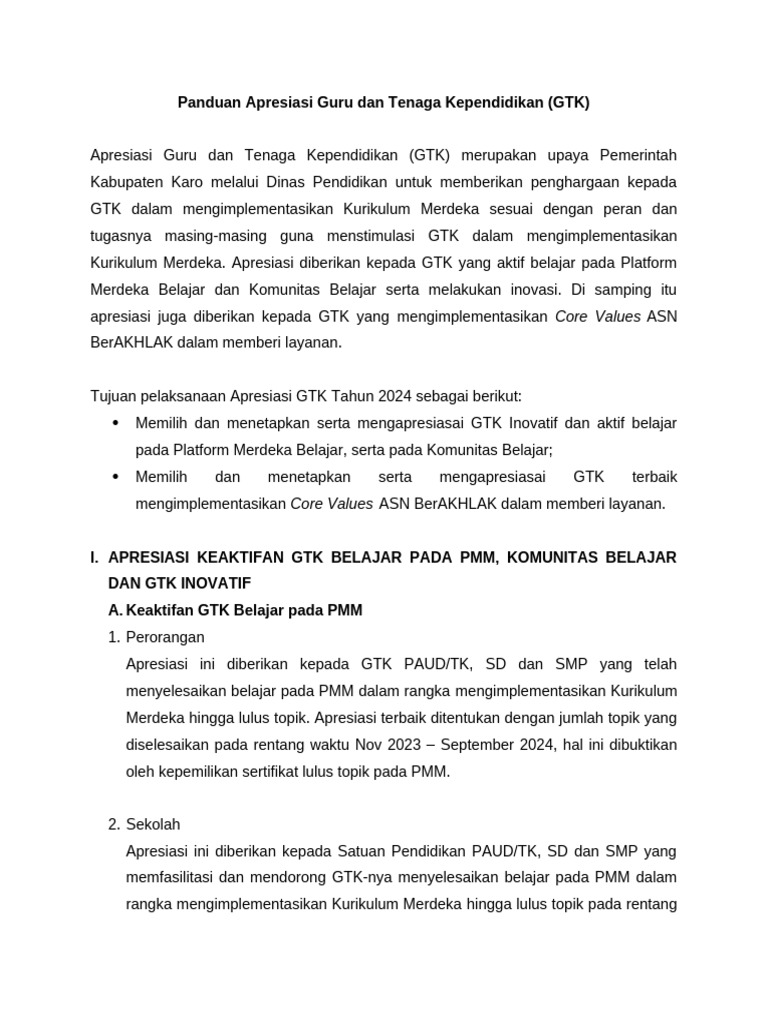 Panduan Apresiasi GTK 2024 | PDF