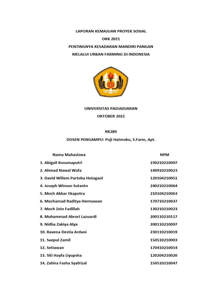 RK289 - Laporan Kemajuan Proyek Sosial Okk 2021 | PDF