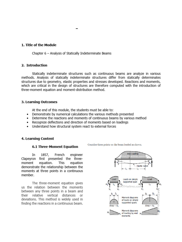 Module 6 Analysis Of Statically Indeterminate Beams Pdf