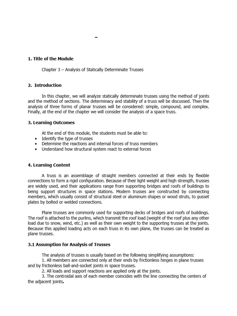Module 3 Analysis of Statically Determinate Trusses | PDF
