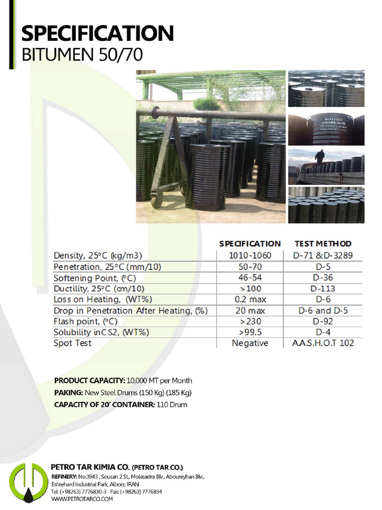 Specification of Bitumen 50 70 | PDF