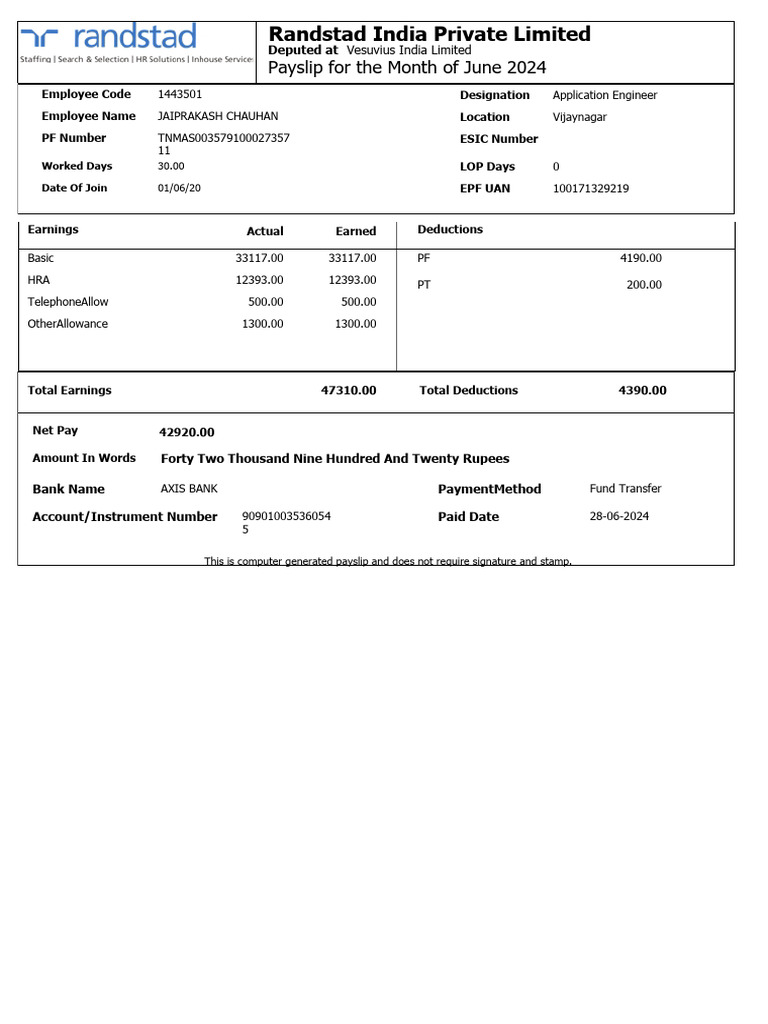 Payslip June 2024 | PDF