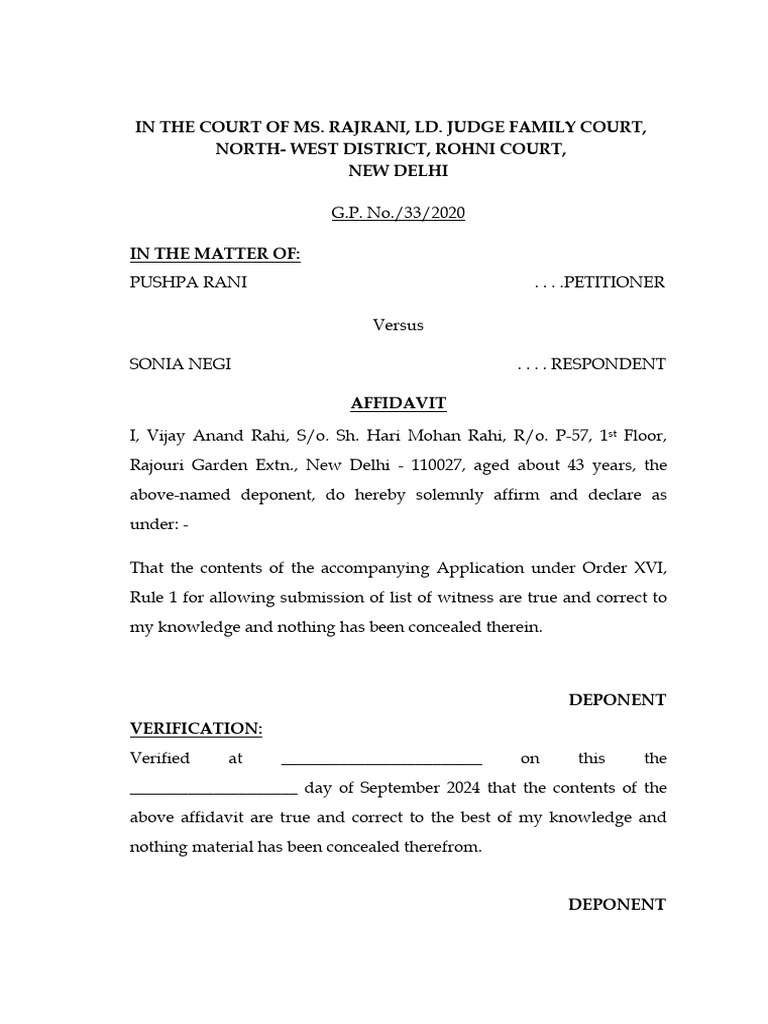 1.3. Affidavit of Counsel - Application For Allowing Submission List of Witness | PDF