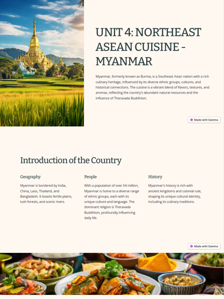 Unit 4 Northeast Asean Cuisine Myanmar | PDF | Foods | Cooking, Food & Wine