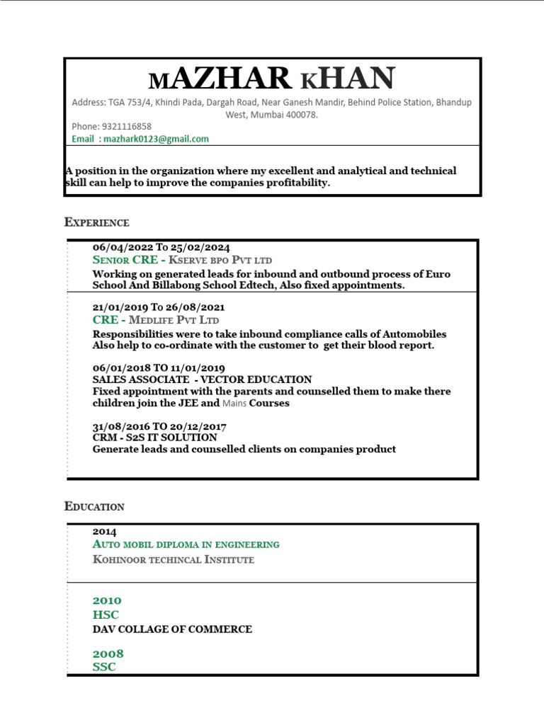 CV - Mazhar Khan | PDF