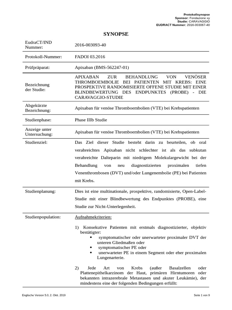 Clinical Study SYNOPSIS UK 2019 | PDF