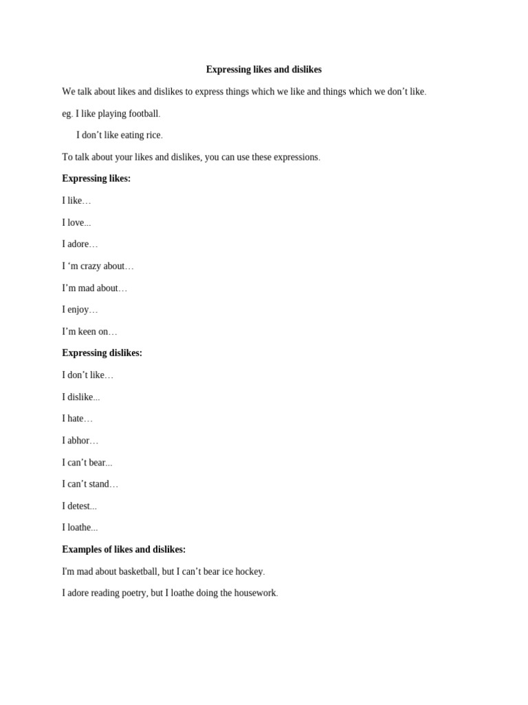 Expressing Likes and Dislikes | PDF