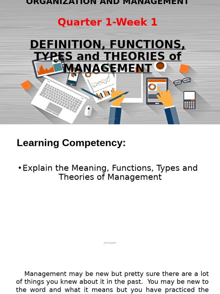 q1w1 Definition, Functions, Types and Theories of Management | PDF