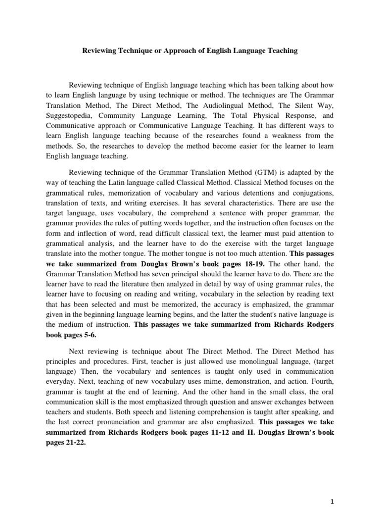 Reviewing Technique or Approach English Language Learning | PDF ...