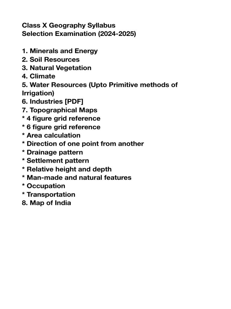 Class X Geography Syllabus Selection Examination (2024-2025) | PDF