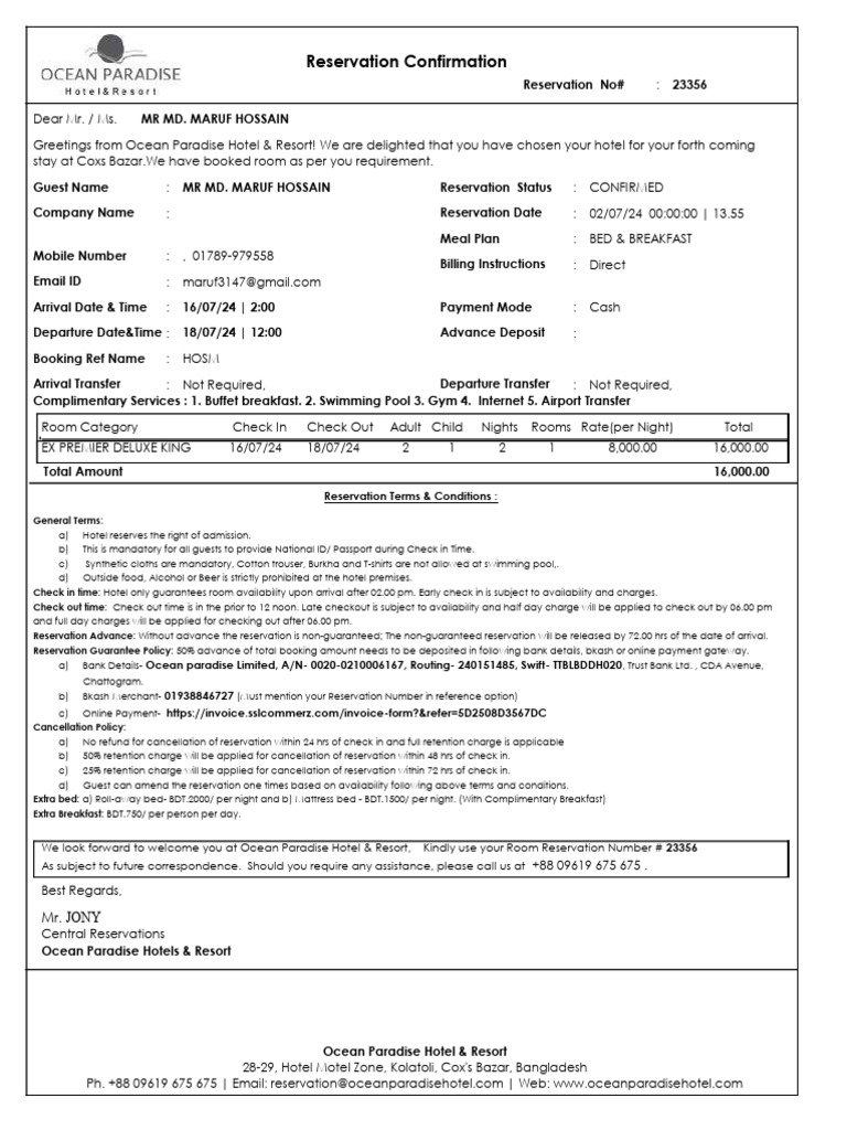 Reservation Confirmation | PDF