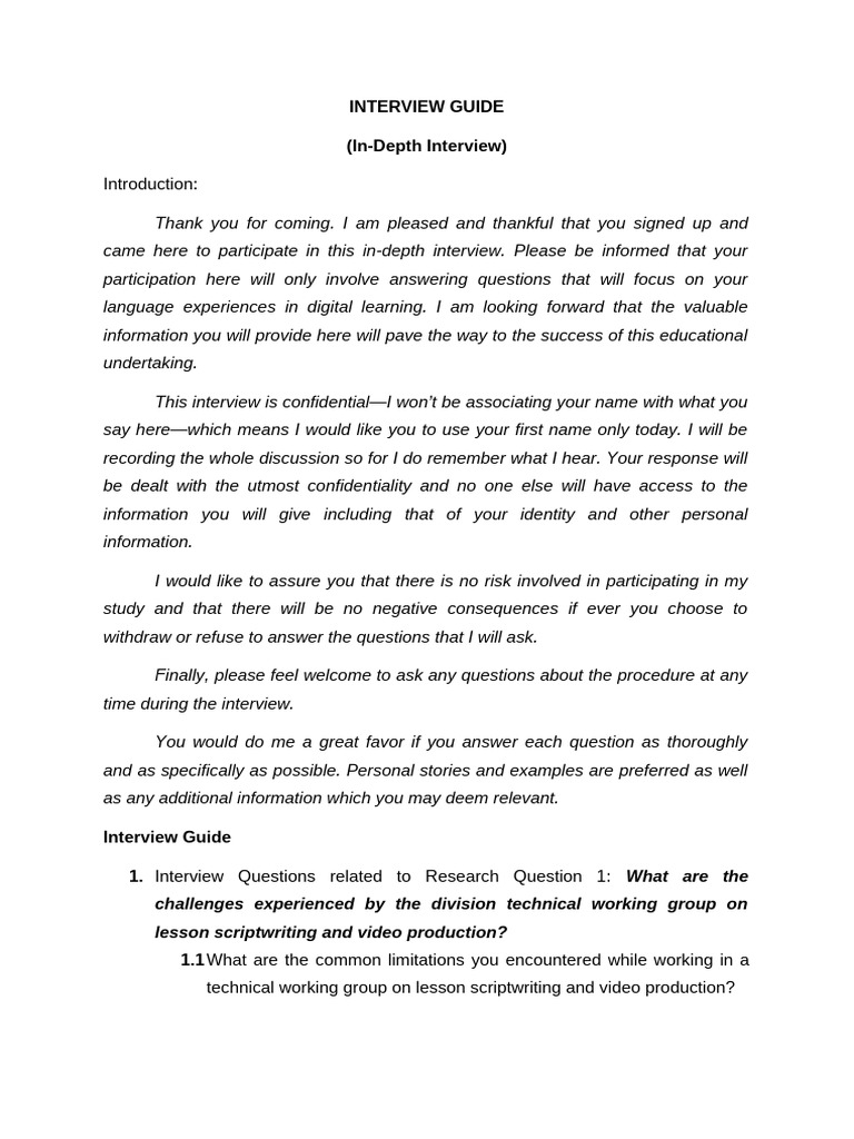 Interview Guide Questionnaires | PDF