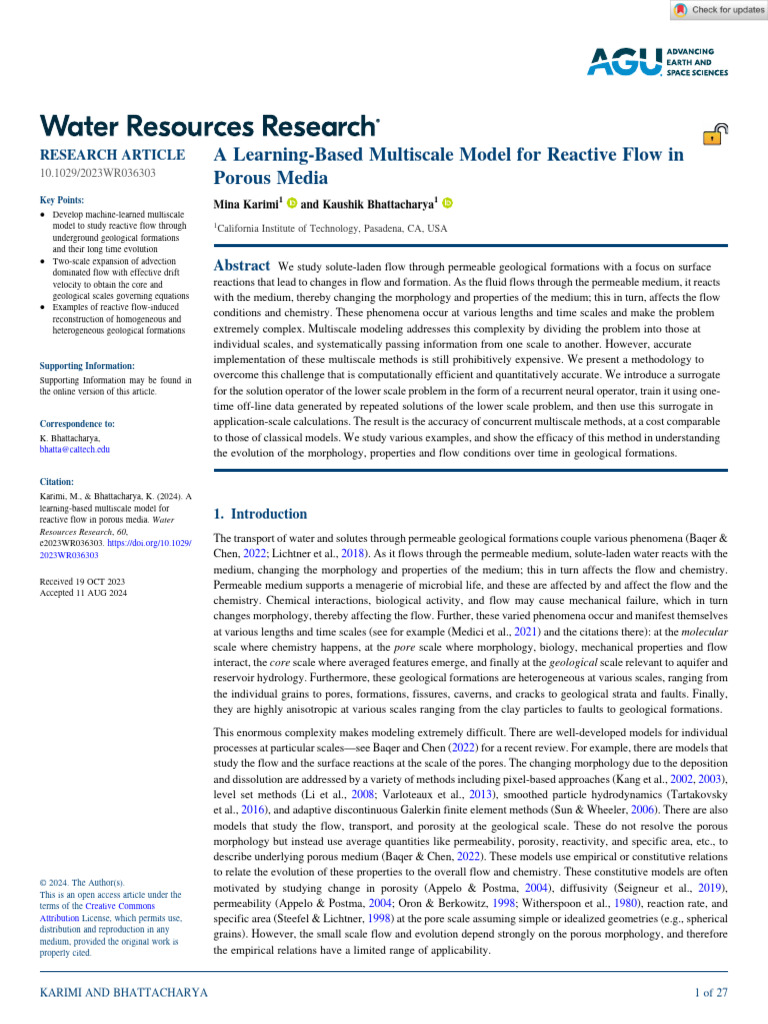 Water Resources Research - 2024 - Karimi - A Learning Based Multiscale Model For Reactive Flow ...