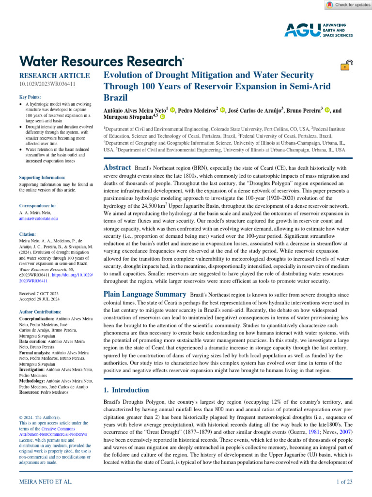 Water Resources Research - 2024 - Meira Neto - Evolution of Drought ...