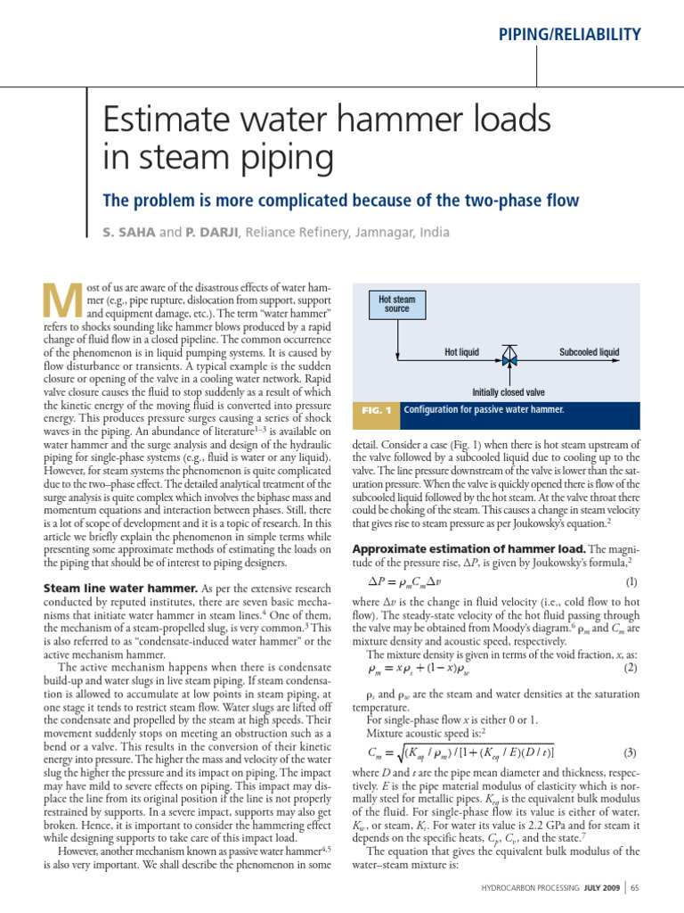 Estimate Water Hammer Loads | PDF
