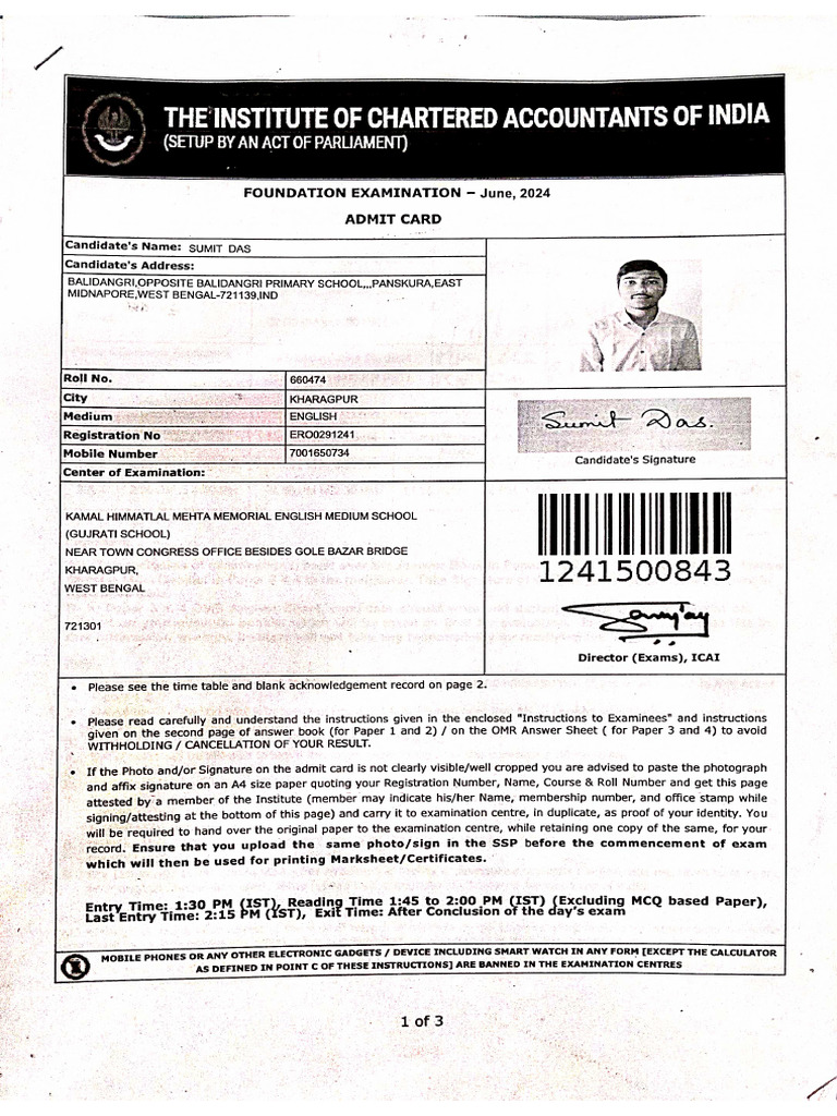 Admit Card | PDF