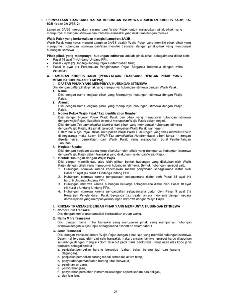 Petunjuk Pengisian SPT Tahunan PPH Badan Lampiran Khusus 3A-3B | PDF | Pengelolaan Keuangan ...
