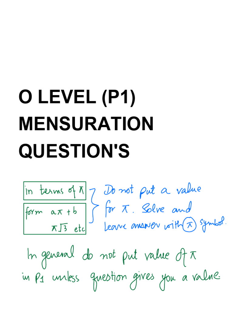 Mensuration P1 Worksheet | PDF