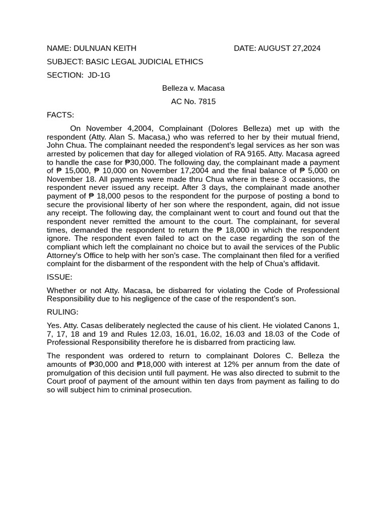 Belleza Vs Macasa Case Digest | PDF