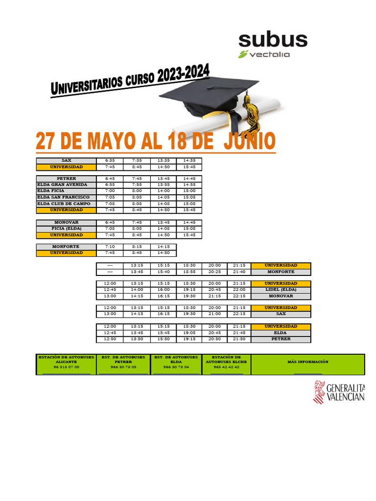Horarios Universidad 2023 2024 EXAMENES JUNIO | PDF