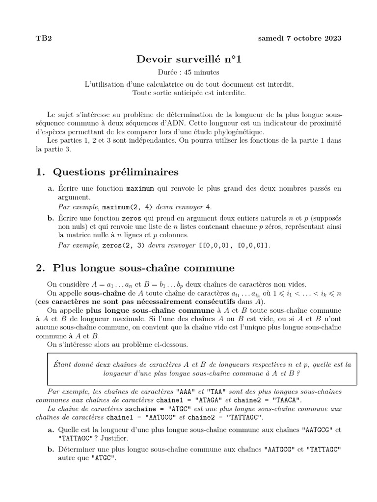 TB2 Info DS1 20232024 Correction. | PDF