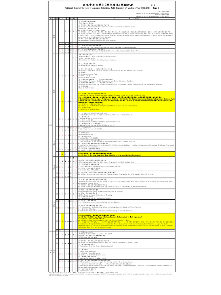2023-2024 Ncu Academic Calendar | PDF