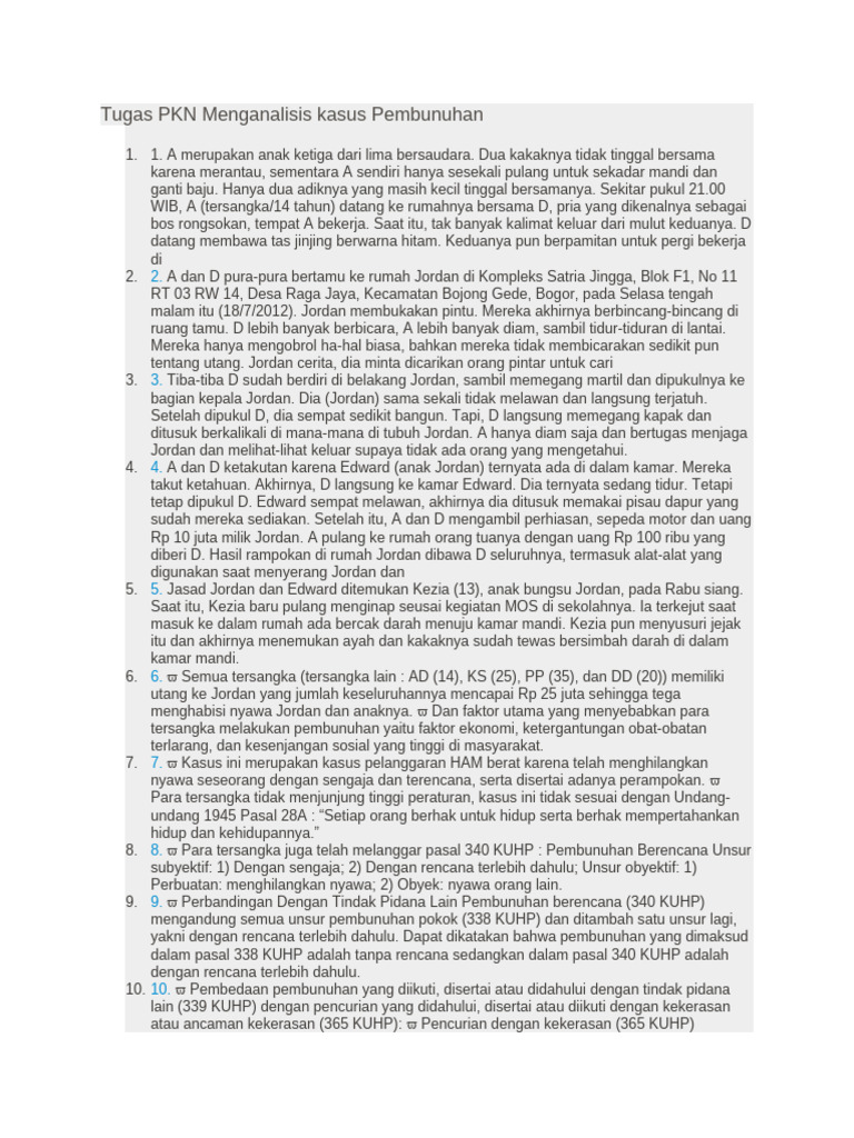 Tugas PKN Menganalisis Kasus Pembunuhan | PDF