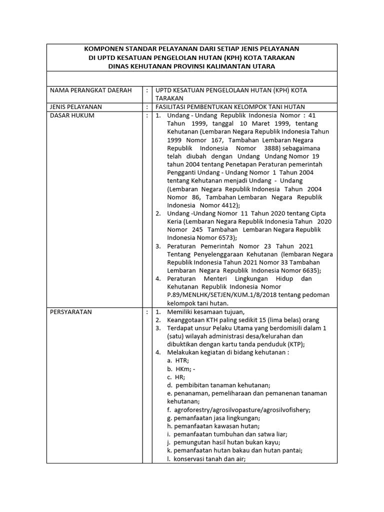 Sop Pelayanan Uptd KPH TRK | PDF