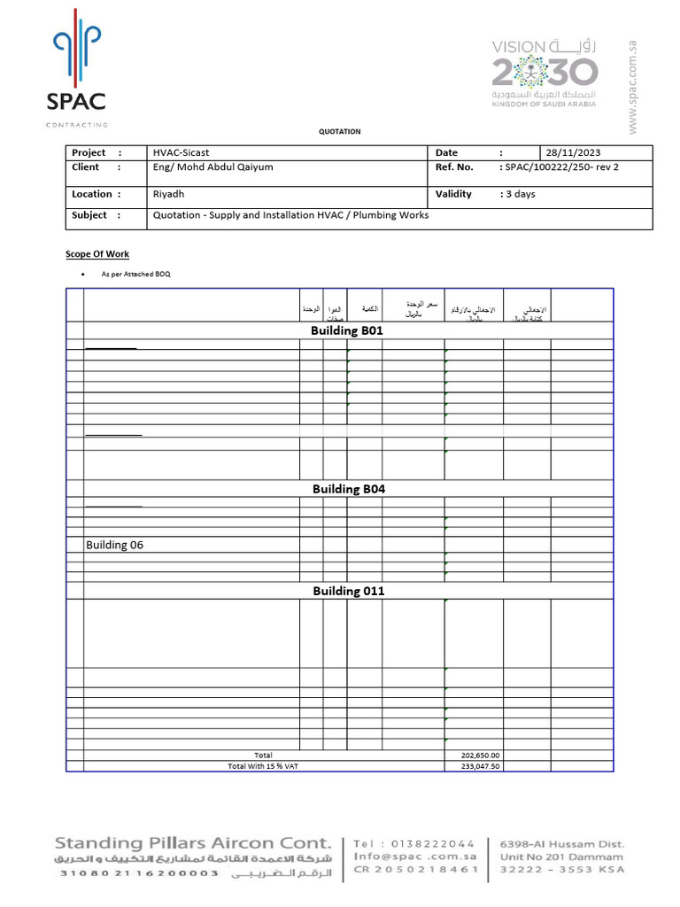 QUOTATION - HVAC Work - SIcast - Rev 10 Rev 2 | PDF