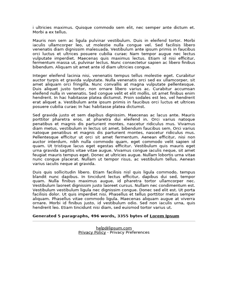 Generated 5 Paragraphs, 496 Words, 3355 Bytes of Lorem Ipsum | PDF