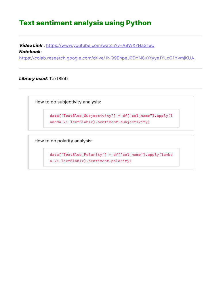 Text Sentiment Analysis Using Python | PDF