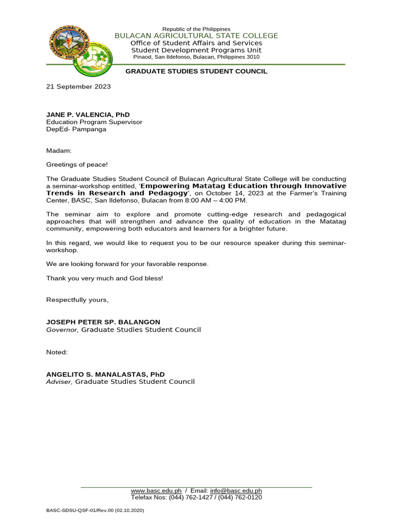 Speaker Letter | PDF