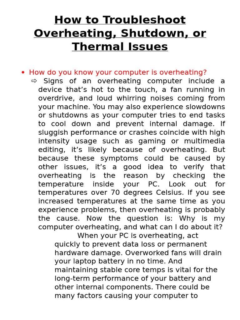 How To Troubleshoot Overheating PC | PDF