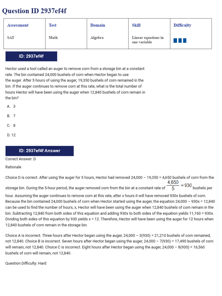 Linear Equations in One Variable (Hard) Answers | PDF