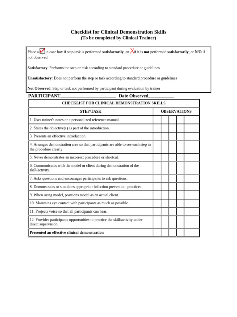 Checklist For Clinical Demonstration Skills | PDF