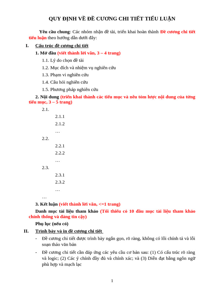 Quy Dinh Ve de Cuong Chi Tiet Tieu Luan - K2021 | PDF