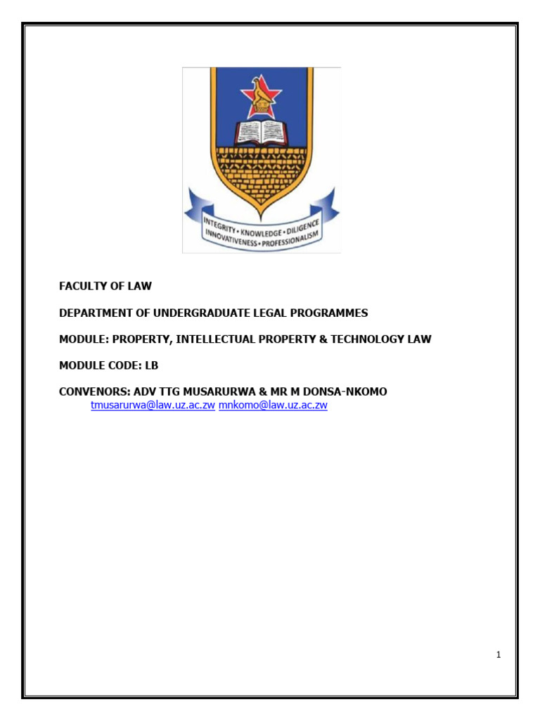 Module Outline Property Intellectual Property and Technology Law | PDF