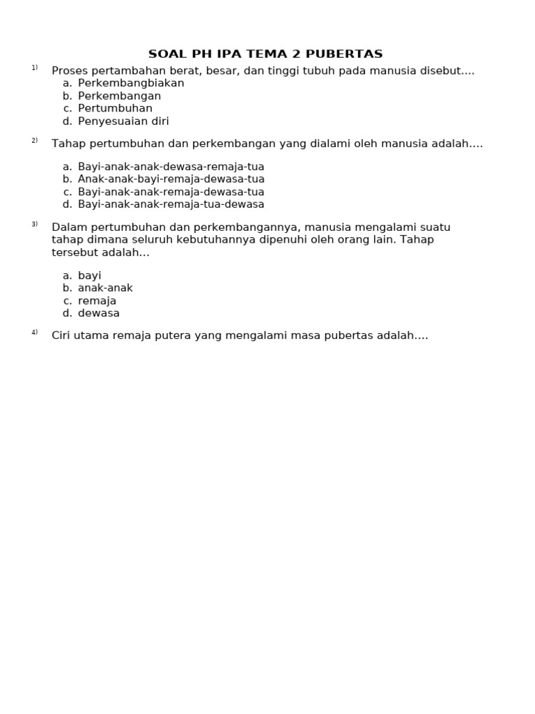 Lembar Soal PH IPA TEMA 2 PUBERTAS Docx1724650158 | PDF