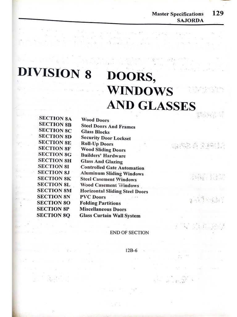 Division 8 Doors, Windows and Glasses | PDF