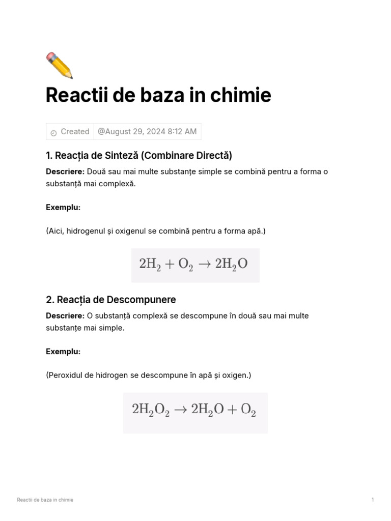 Reactii de Baza in Chimie | PDF