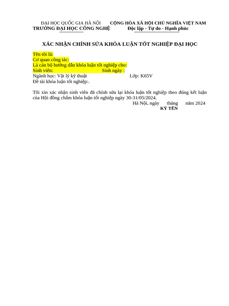 Mau Xac Nhan Chinh Sua KLTN | PDF